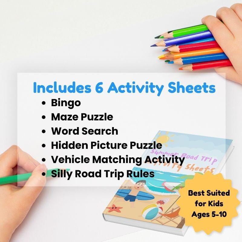 Summer Road Trip Activity Sheets for Kids - Etsy