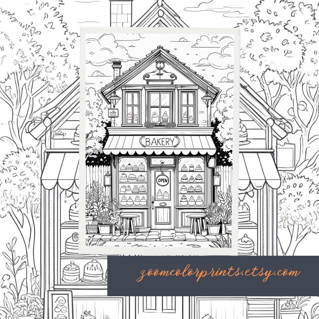 Cozy Storefronts Coloring Pages – 20 Cute Facade Illustrations (cafes ...