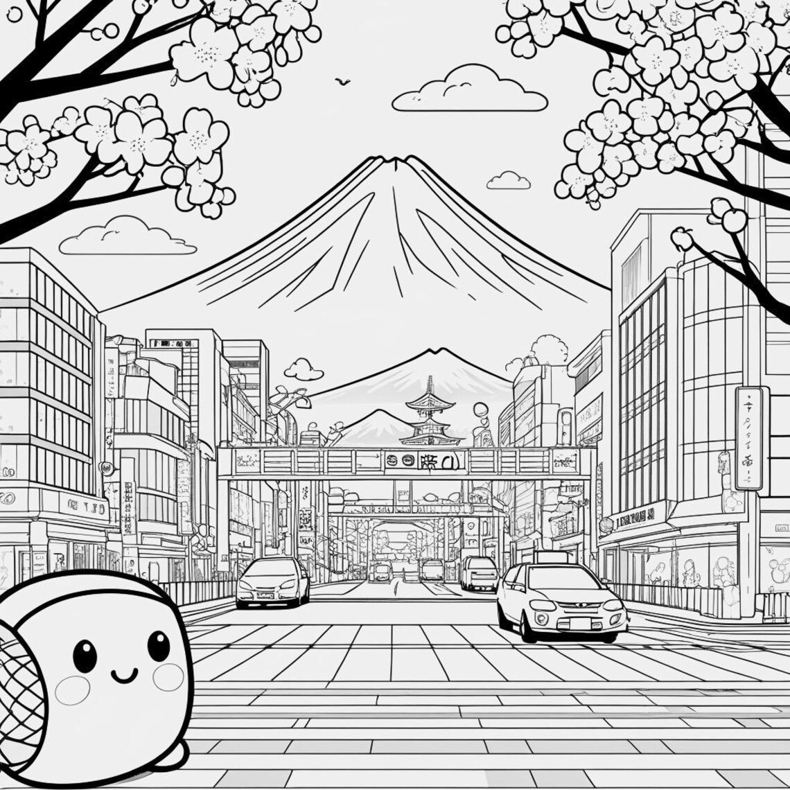 Tokyo Coloring Page for Kids – Fun Printable Scene With Cherry Blossoms ...