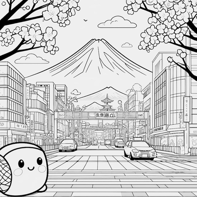 Tokyo Coloring Page for Kids – Fun Printable Scene With Cherry Blossoms ...