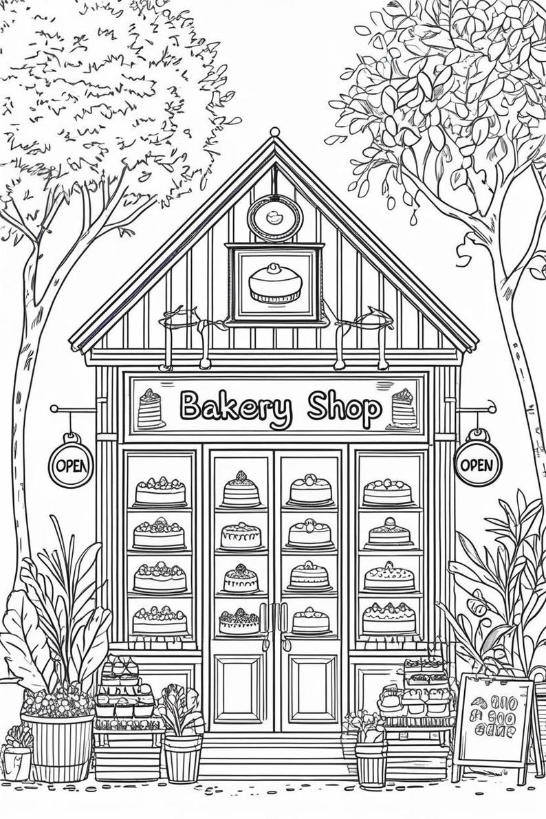 Cozy Storefronts Coloring Pages – 20 Cute Facade Illustrations (cafes ...