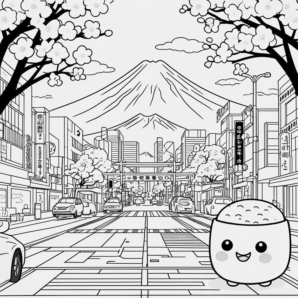 Tokyo Coloring Page for Kids – Fun Printable Scene With Cherry Blossoms ...