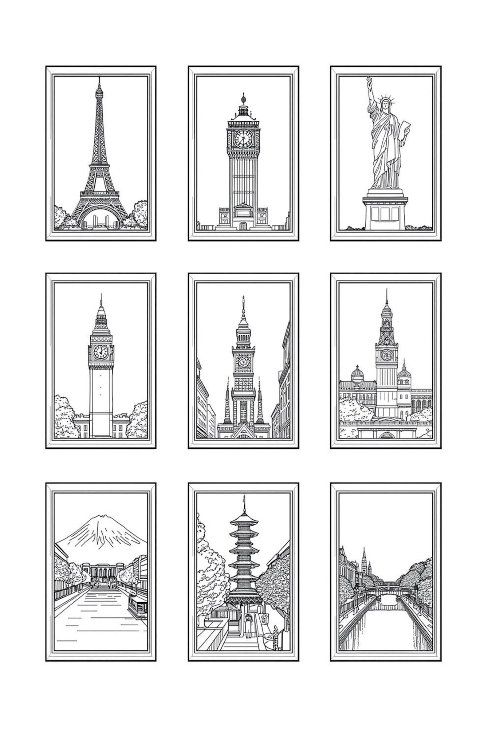 36 World Landmarks Coloring Pages | Printable Travel & Architecture Art ...