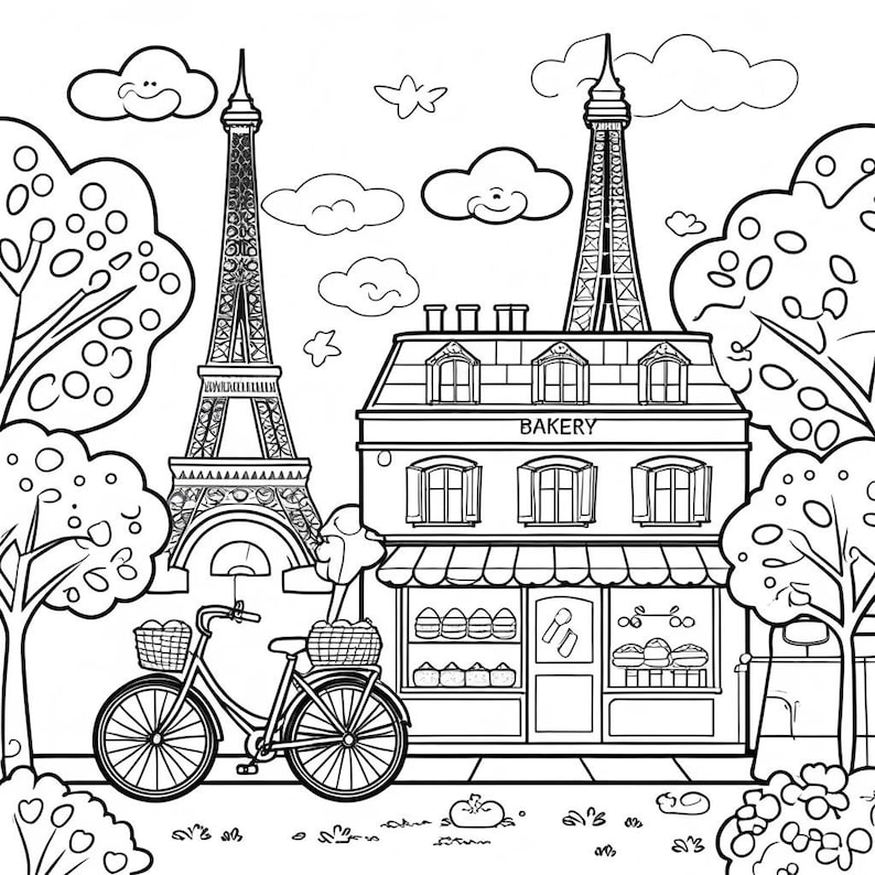 Paris Coloring Pages for Kids – Set of 20 Cute Printable Scenes ...