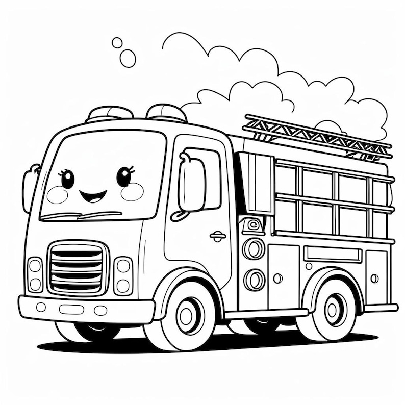 Fire Truck Coloring Page for Kids – Printable PDF – Emergency Vehicle ...