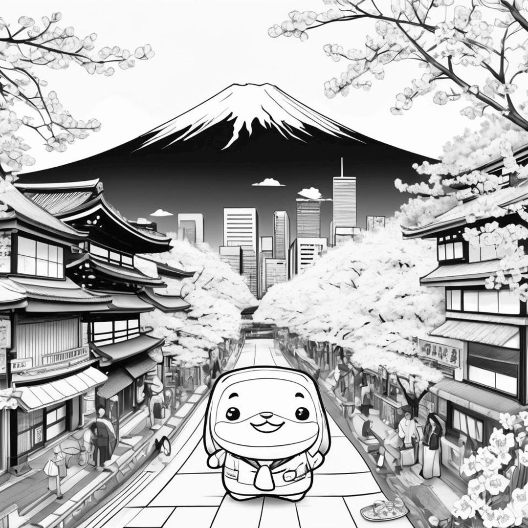 Anime. Tokyo Coloring Page for Kids – Fun Printable Scene With Cherry ...