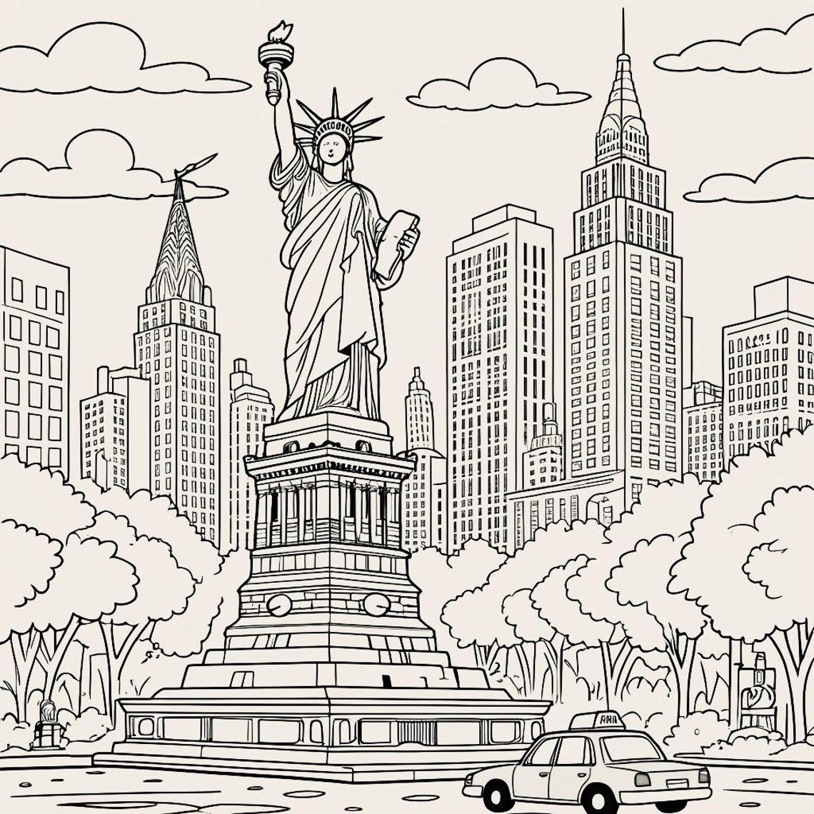 New York City Coloring Page for Kids – Fun Printable NYC Landmark Scene ...
