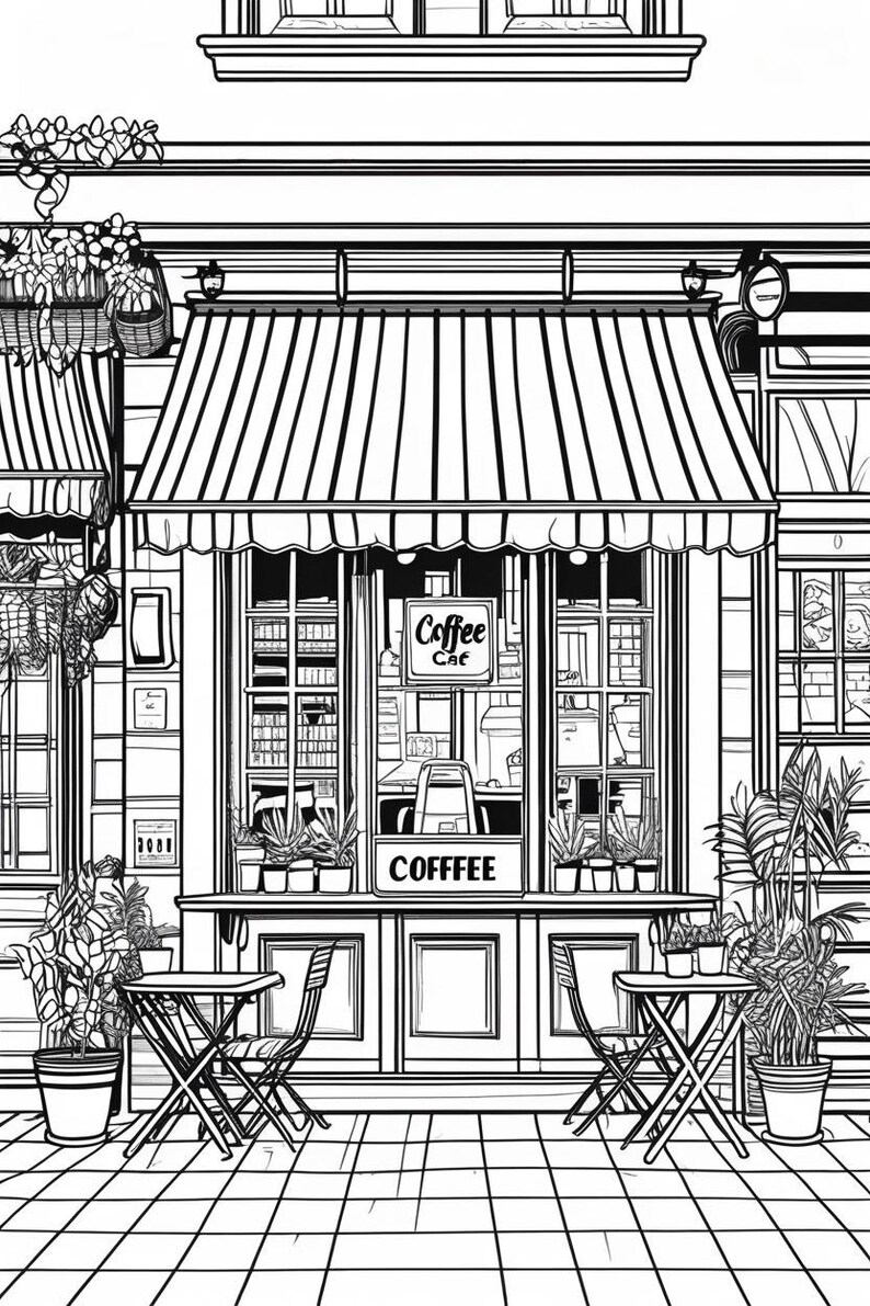 Cozy Storefronts Coloring Pages – 20 Cute Facade Illustrations (cafes ...