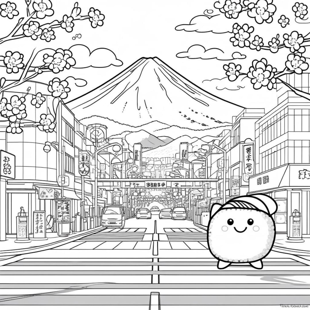 Tokyo Coloring Page for Kids – Fun Printable Scene With Cherry Blossoms ...