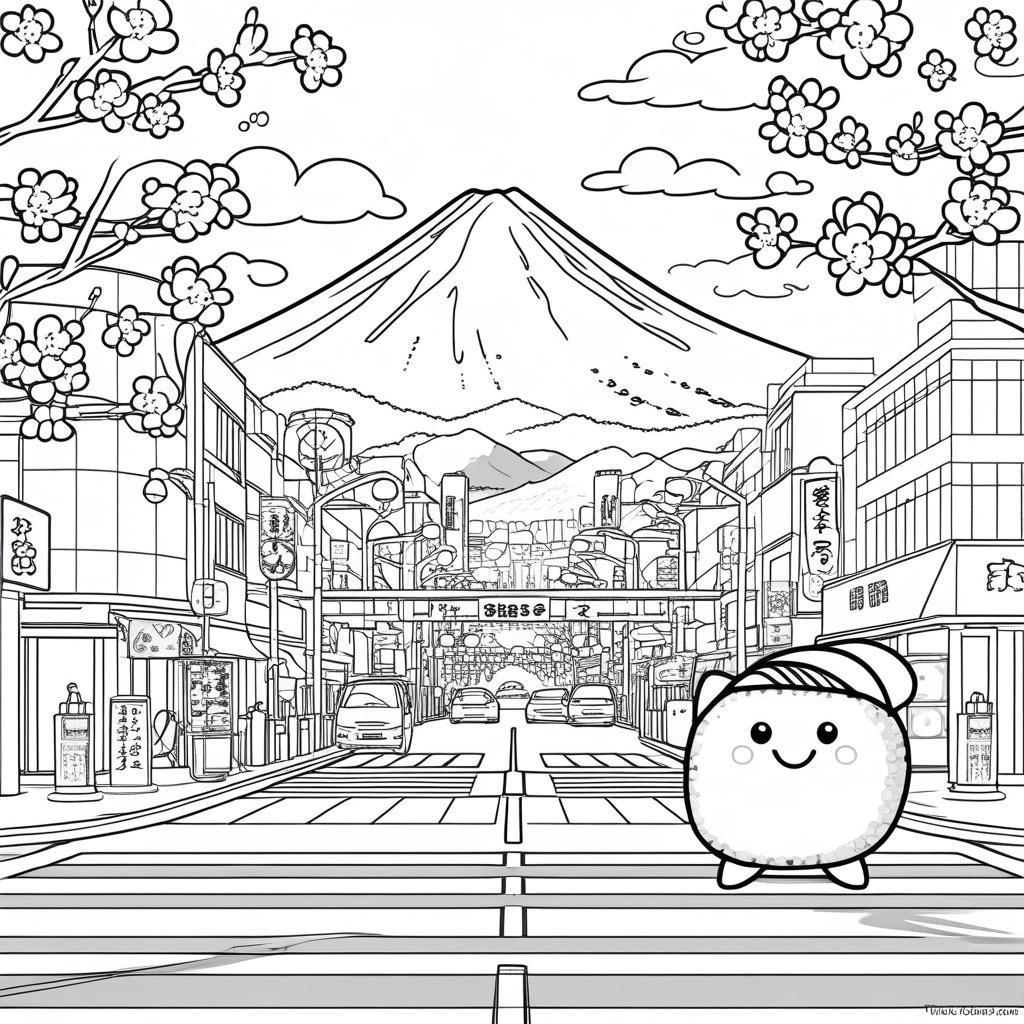 Tokyo Coloring Page for Kids – Fun Printable Scene With Cherry Blossoms ...