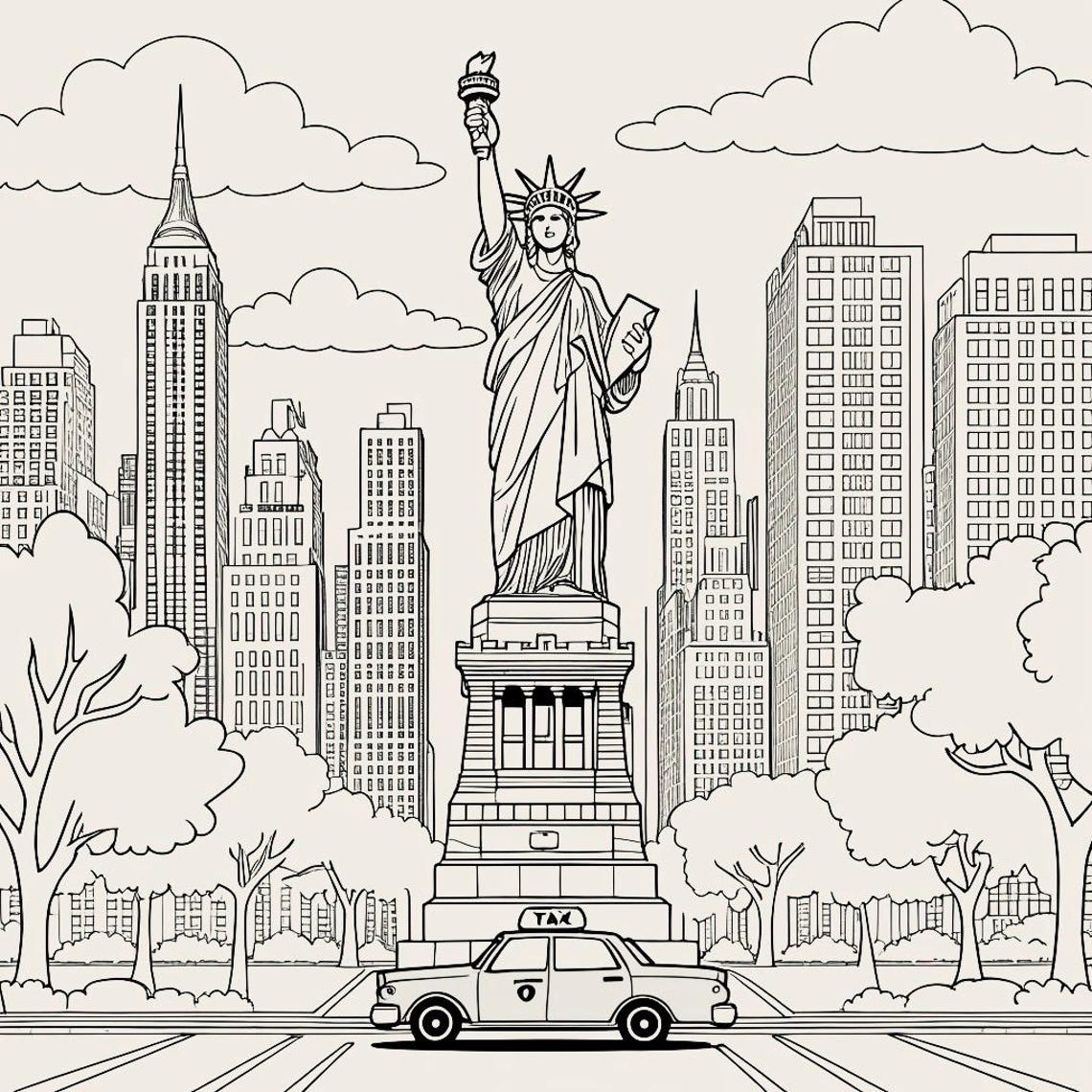 New York City Coloring Page for Kids – Fun Printable NYC Landmark Scene ...