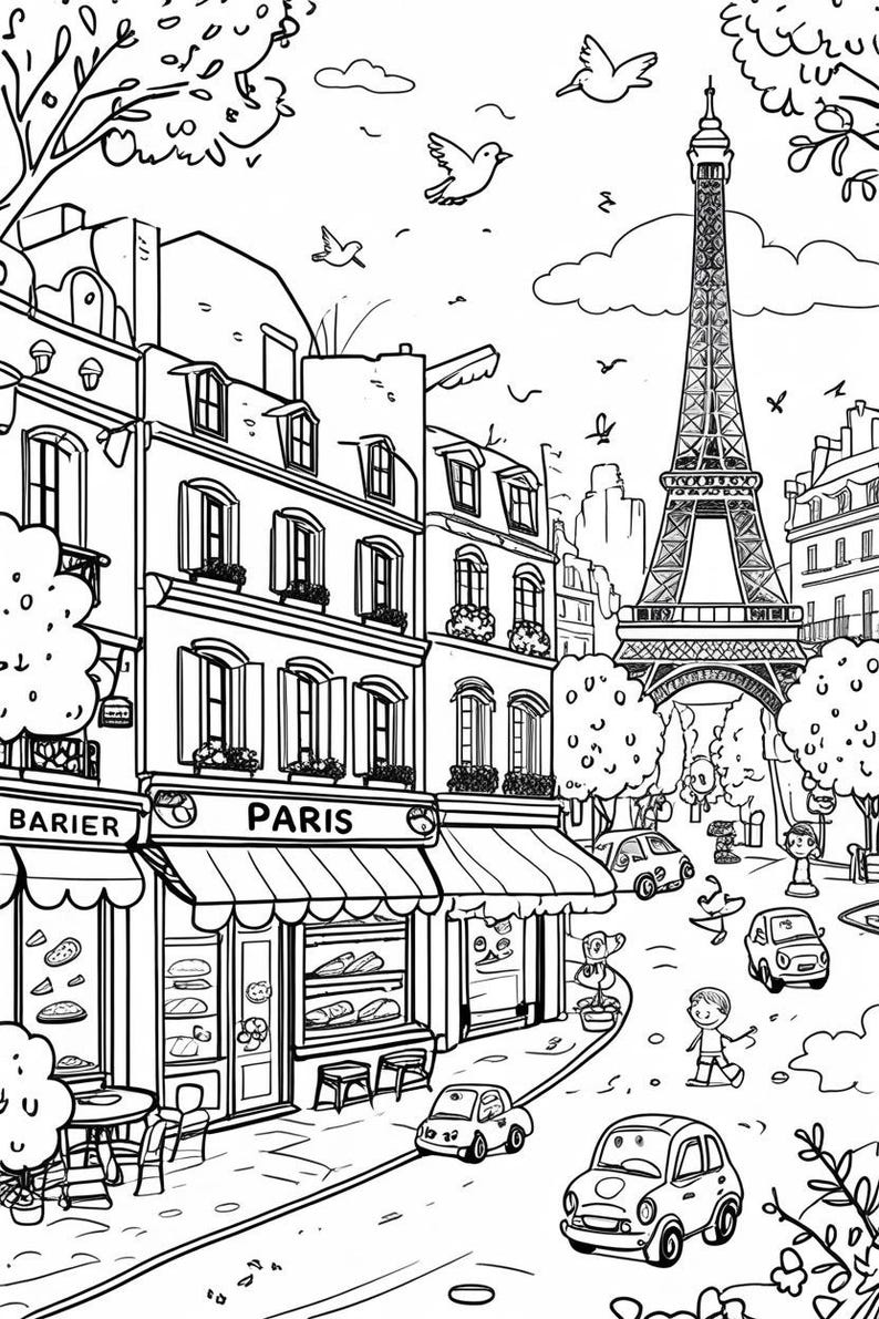 Paris Coloring Pages for Kids – Set of 20 Cute Printable Scenes ...