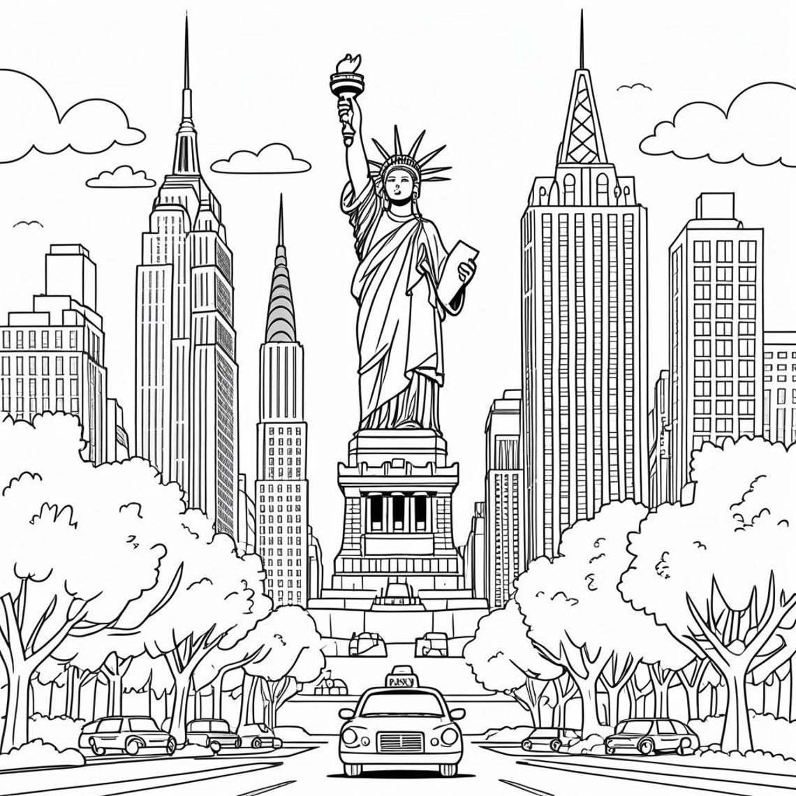 New York City Coloring Page for Kids – Fun Printable NYC Landmark Scene ...