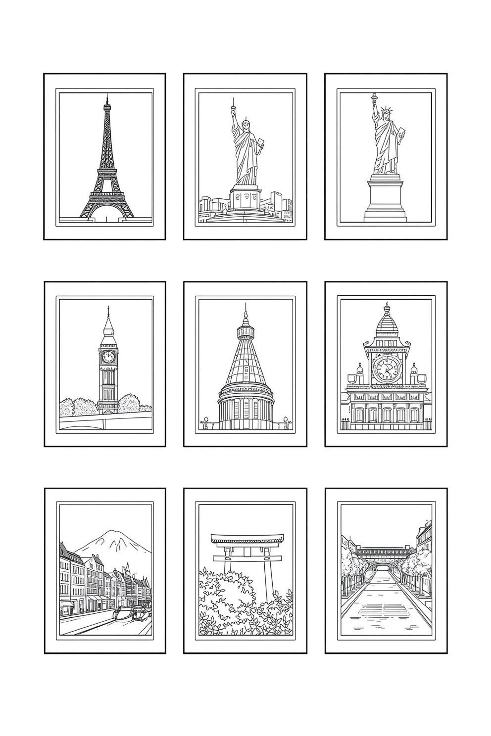 36 World Landmarks Coloring Pages | Printable Travel & Architecture Art ...