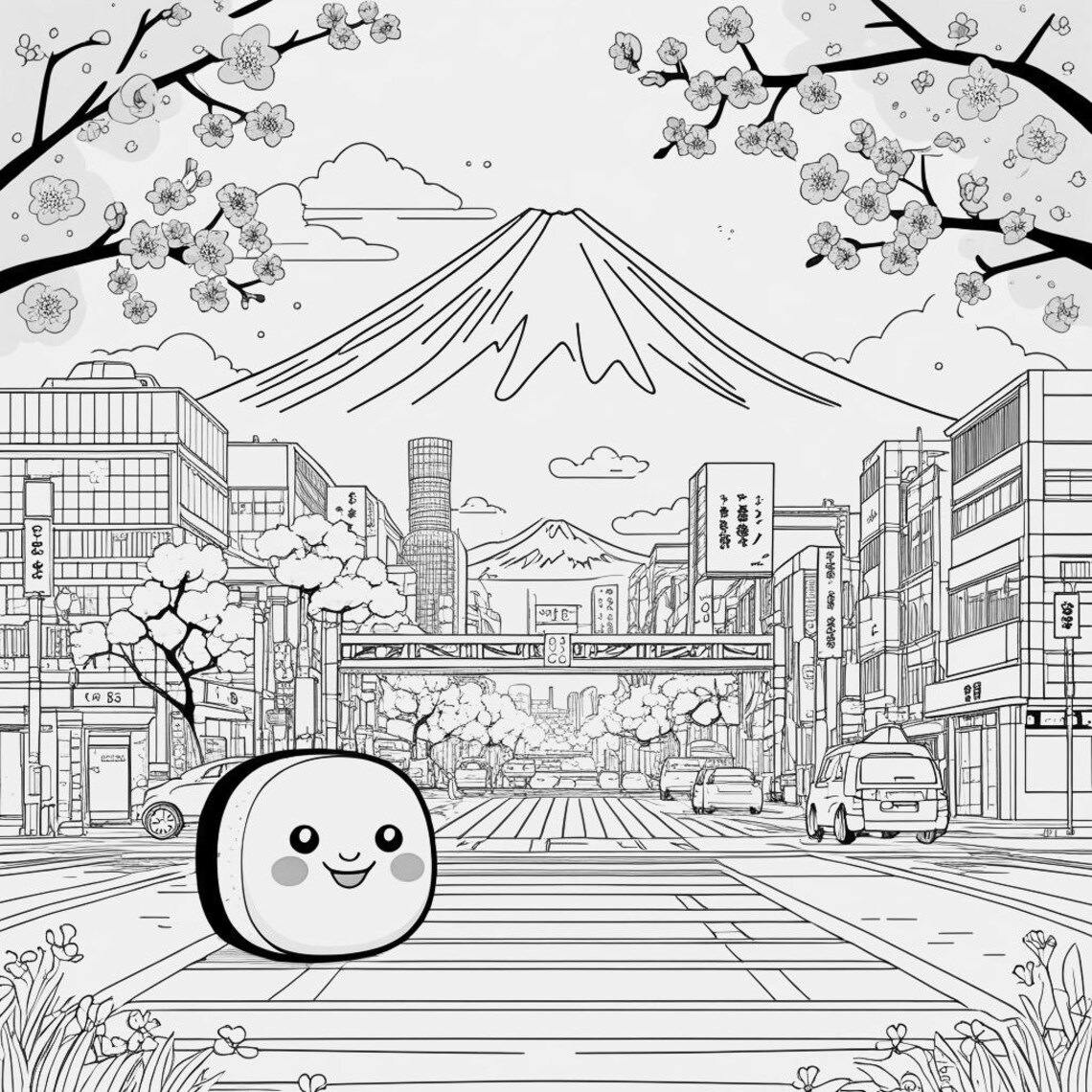 Tokyo Coloring Page for Kids – Fun Printable Scene With Cherry Blossoms ...