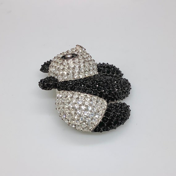 Napier Pave Rhinestone Panda Brooch - Black and Clear… - Gem