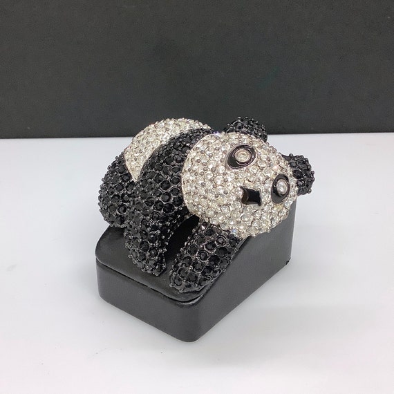 Napier Pave Rhinestone Panda Brooch - Black and Clear… - Gem