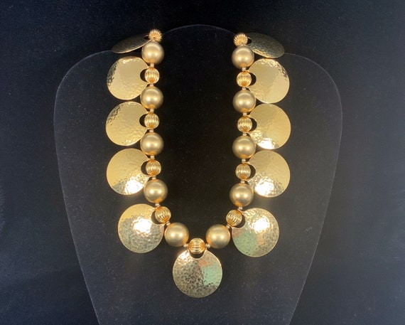 Fabulous Trifari Gold Hammered Disc Necklace - Crown … - Gem