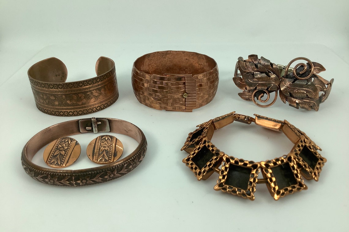 Bell Solid Copper Hinged Floral Clamper Bracelet Leaves - Etsy