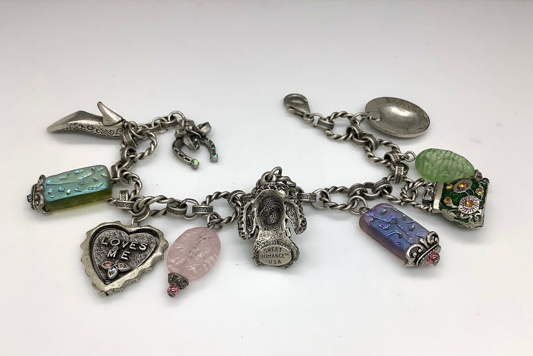 Bracelet à breloques en argent Sweet Romance - coeur, caniche, fer à ...