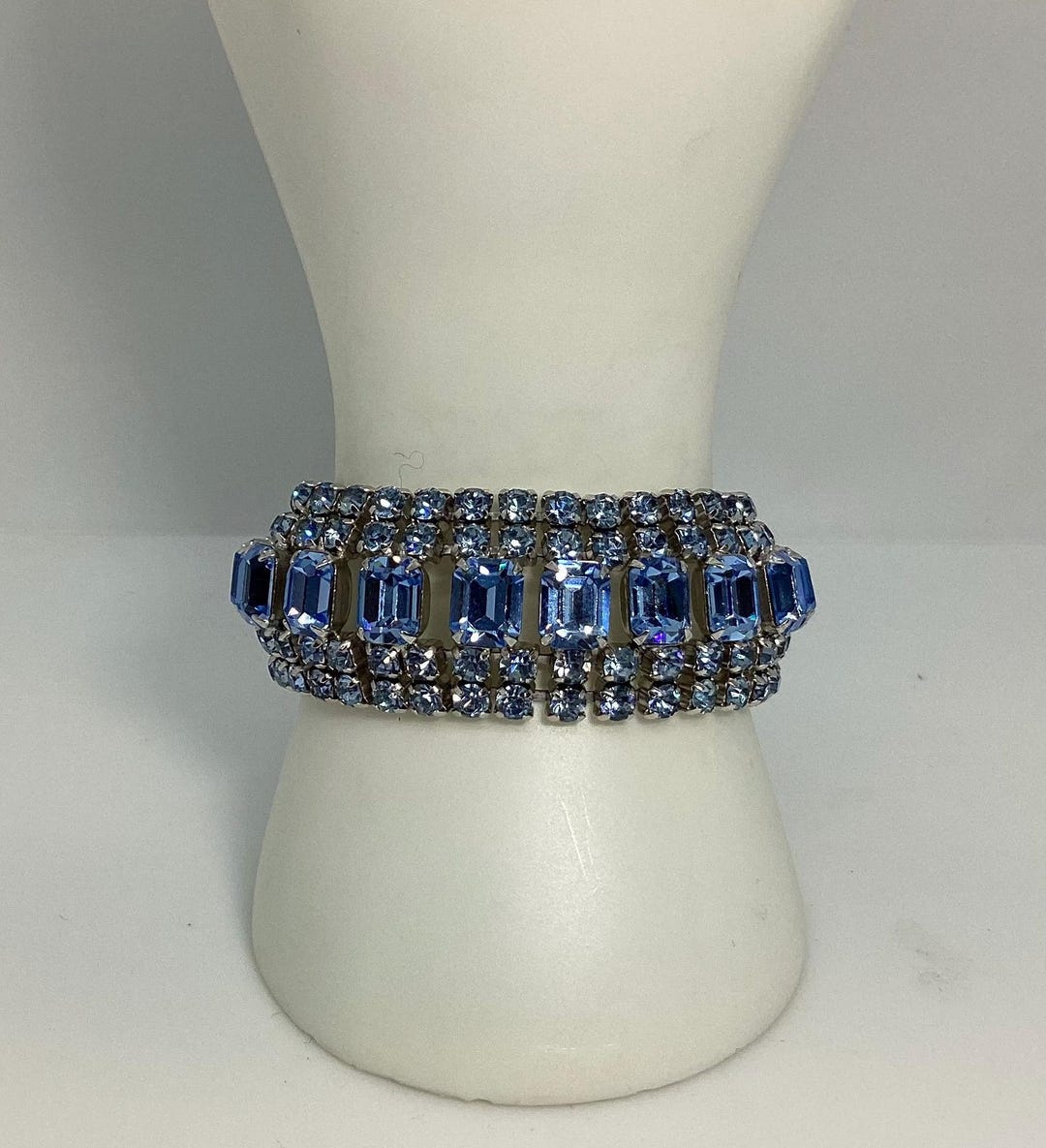 Nifty Fifties 5 Row Light Blue Rhinestone Bracelet - Rhodium Finish ...