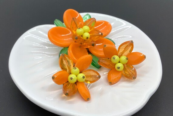 Vintage West Germany Orange, Yellow and Green Flower … - Gem