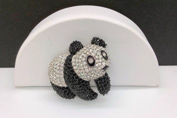 Napier Pave Rhinestone Panda Brooch - Black and Clear… - Gem
