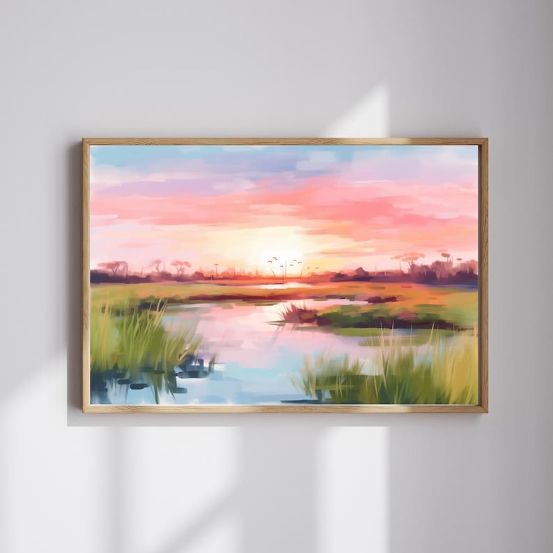 Marsh Sunset Painting, Coastal Wall Art, Beach House Printable Digital ...