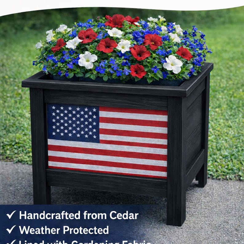 Patriot Planter Box-metal Front Facing American Flag Designed Planter ...