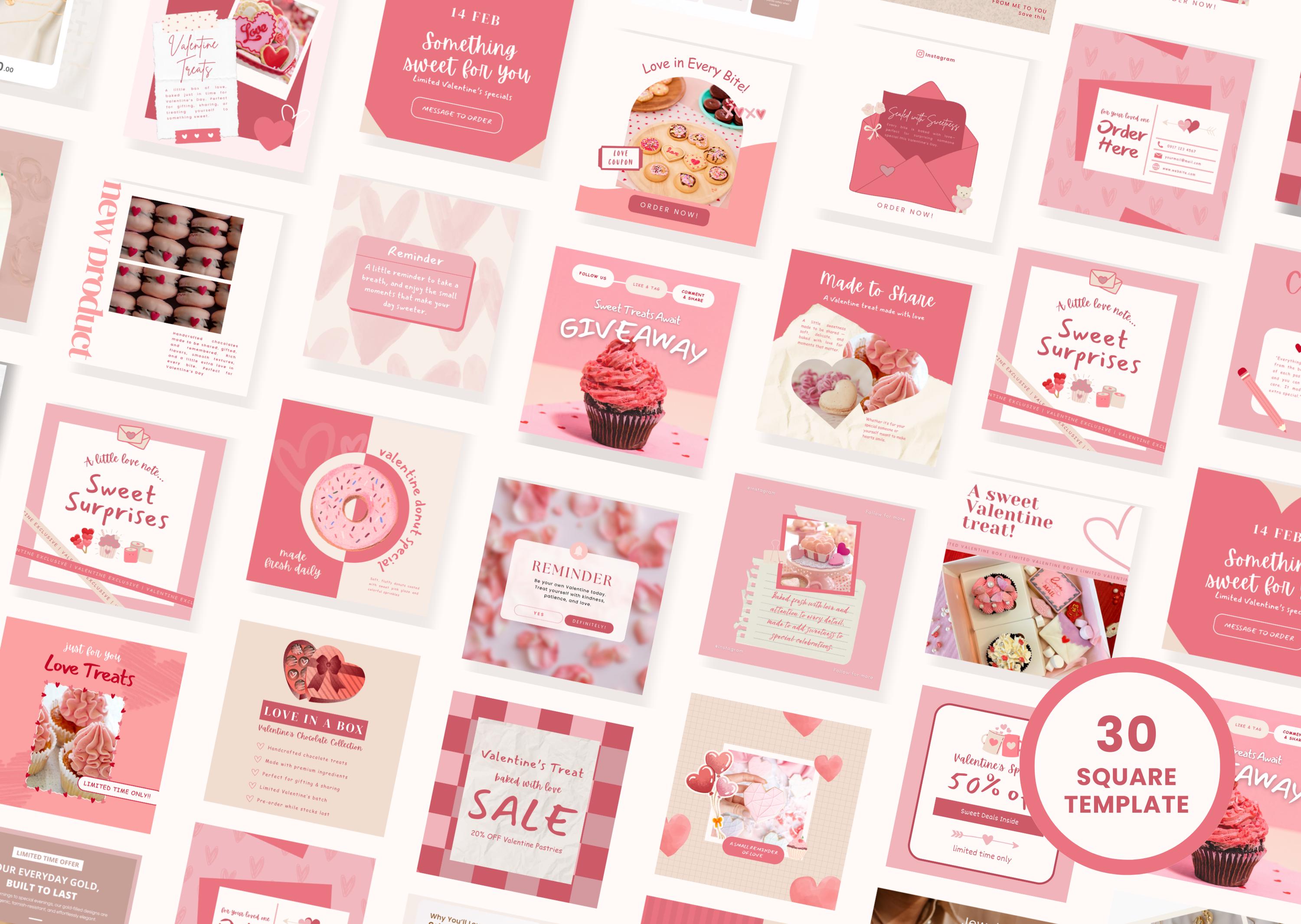 2026 Valentines Day Instagram Canva Template | Pink Heart Themed Social ...
