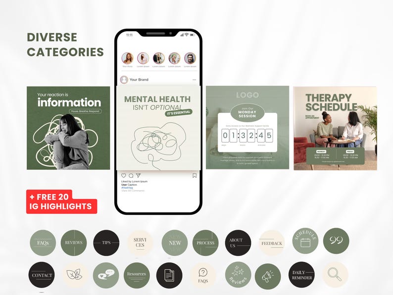 Therapist Instagram Templates for Psychologist Mental Health Coach ...