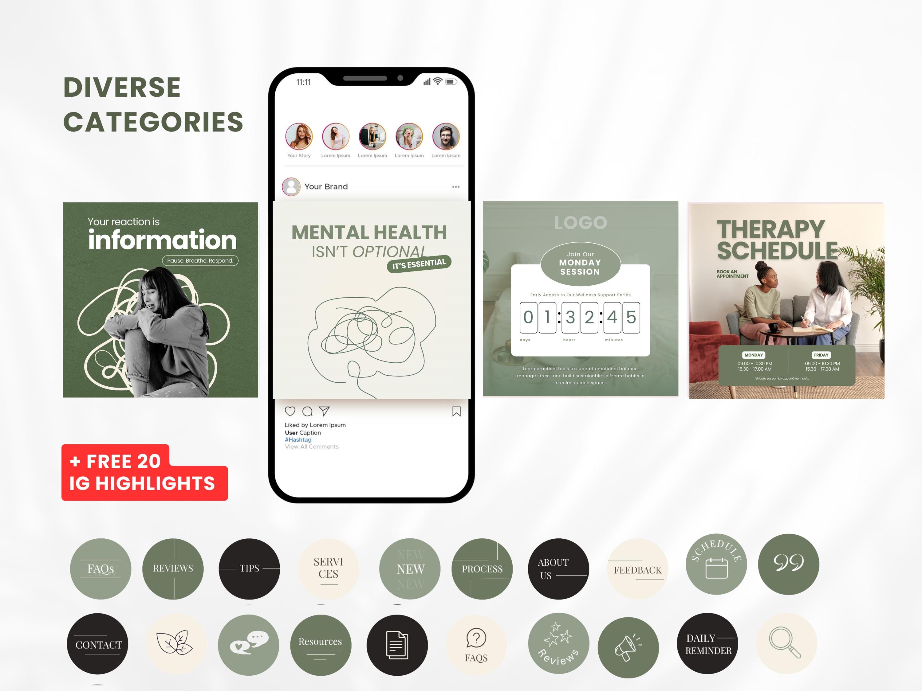 Therapist Instagram Templates for Psychologist Mental Health Coach ...