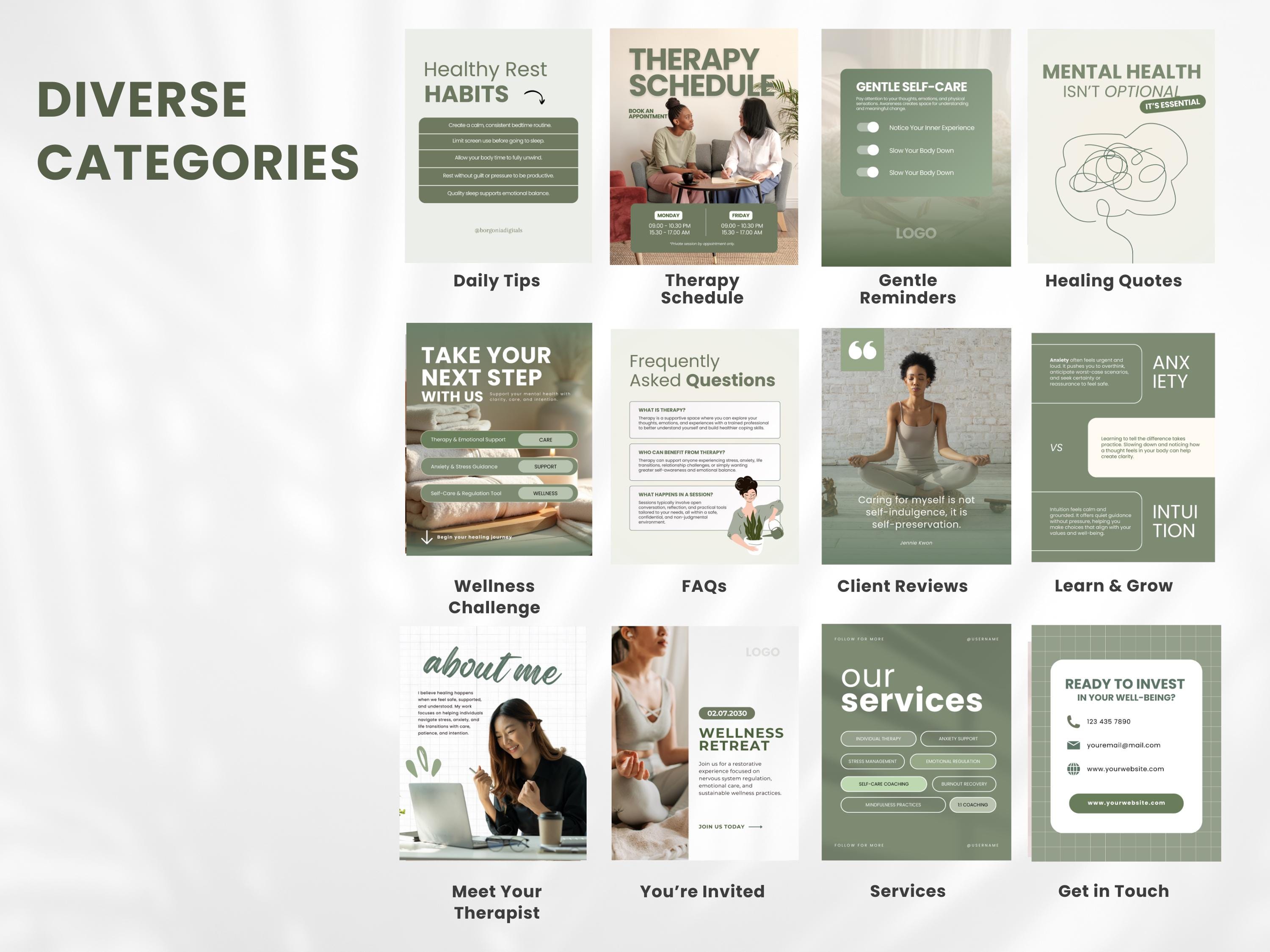 Therapist Instagram Templates for Psychologist Mental Health Coach ...