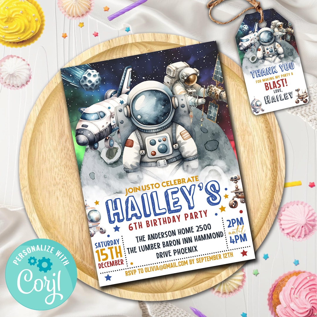 Space Birthday Invitations, Space Theme Birthday Invitation, Space ...