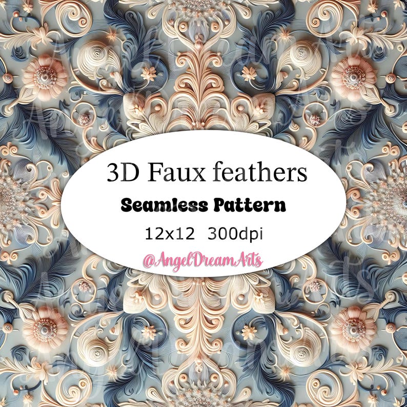 3D Faux Feather Seamless Pattern | Digital Feather Background ...