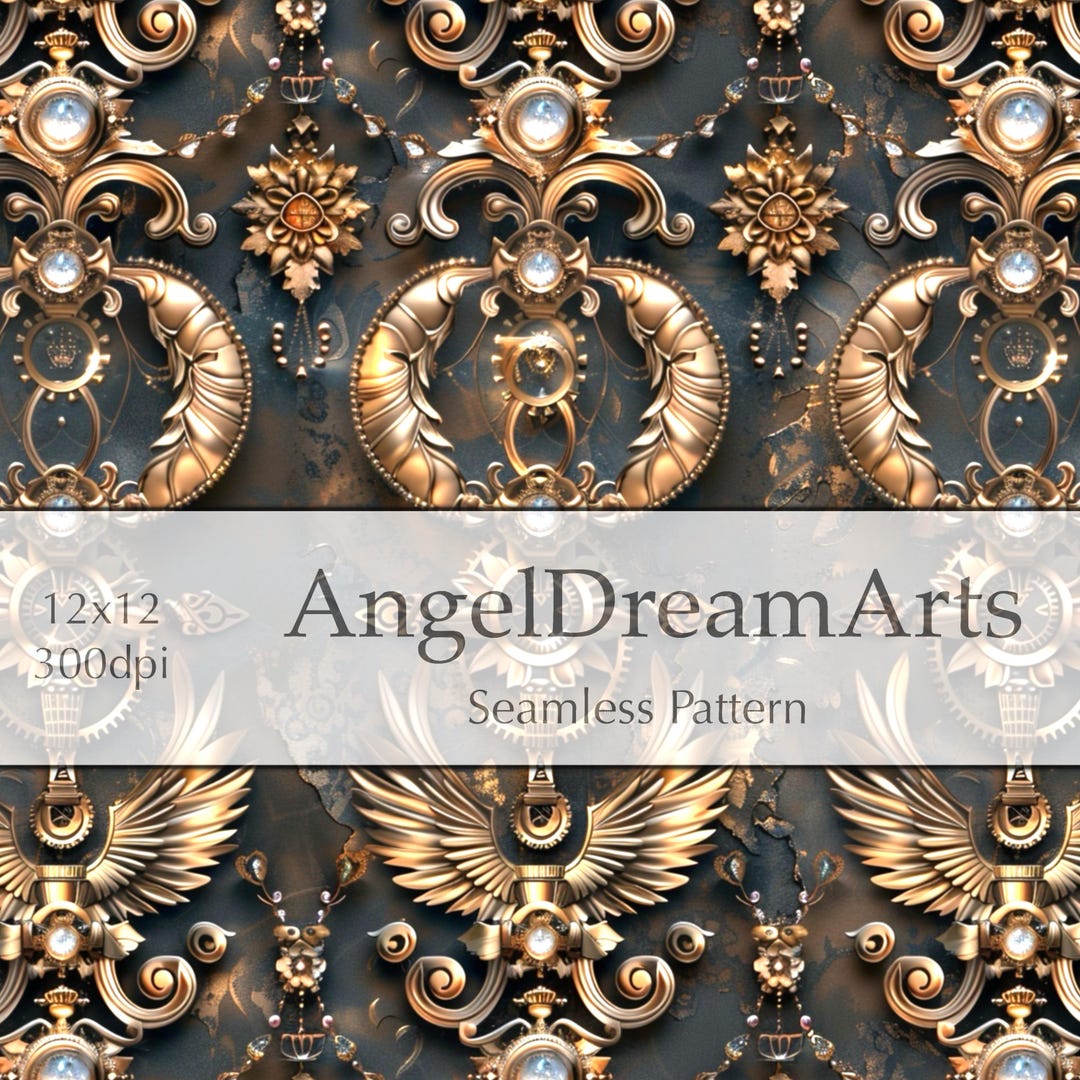 3D Embossed Seamless Pattern, Bronze Gears & Jeweled Pocket Watches ...