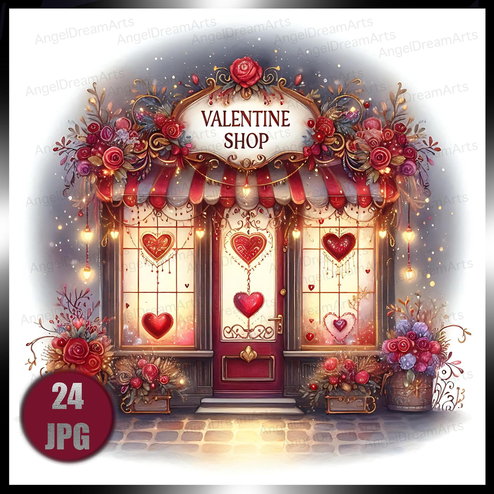 Red Valentine Shop Clipart Bundle, 22 JPG Romantic Storefront, Love ...