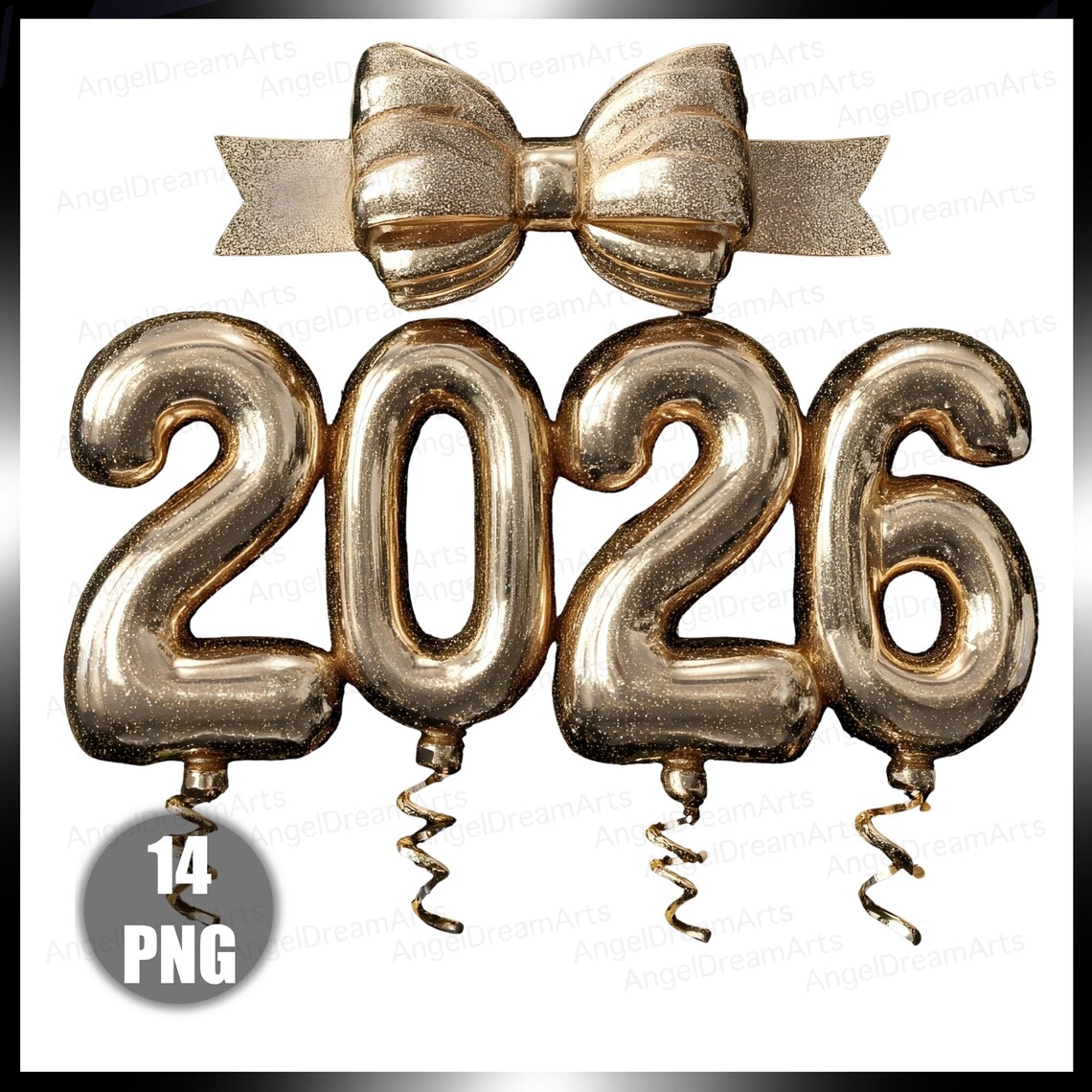 New Year 2026 Golden Balloons Clipart Bundle, 14 Transparent PNG ...