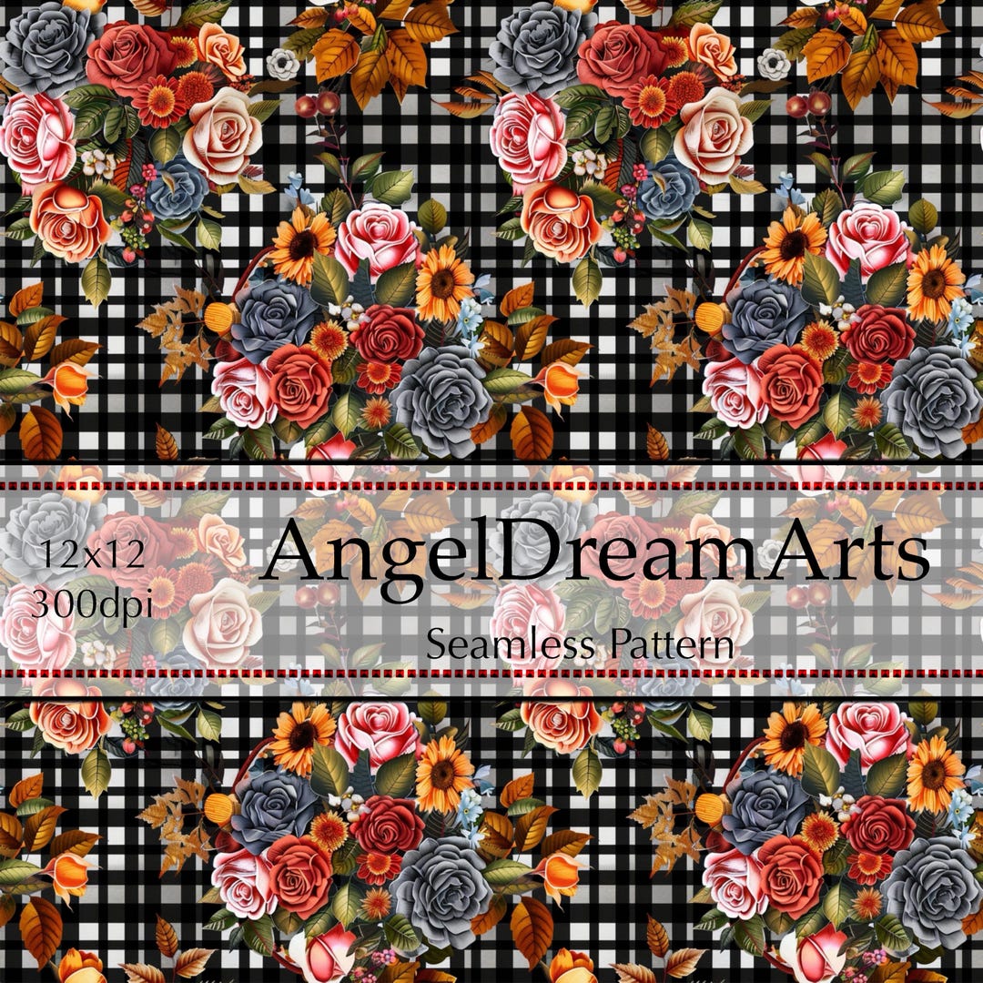 4 Fall Floral Embroidery Seamless Pattern, 3D Faux Stitched Autumn ...