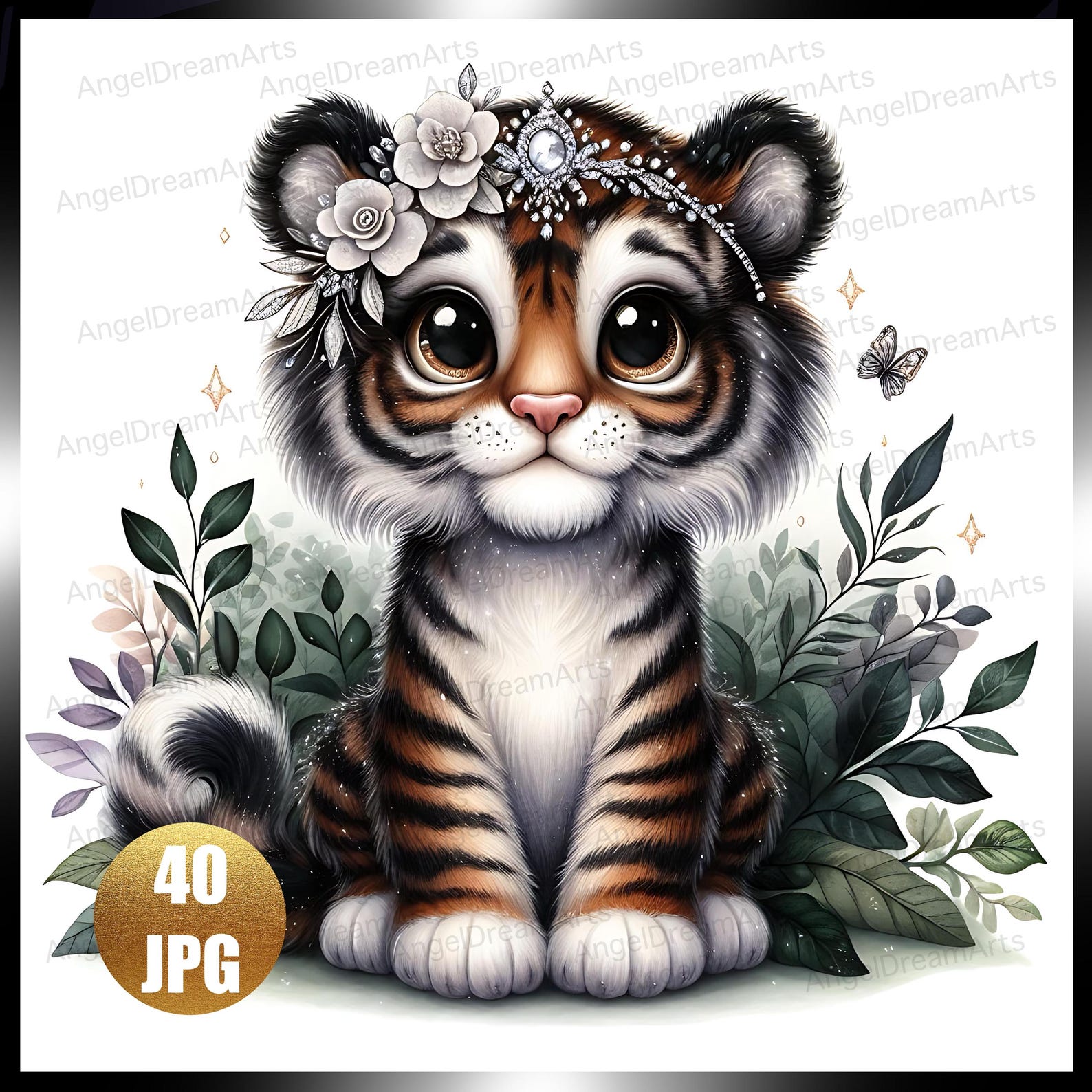 Whimsical Tiger Clipart Bundle: Watercolour 40 JPG for Junk Journal ...