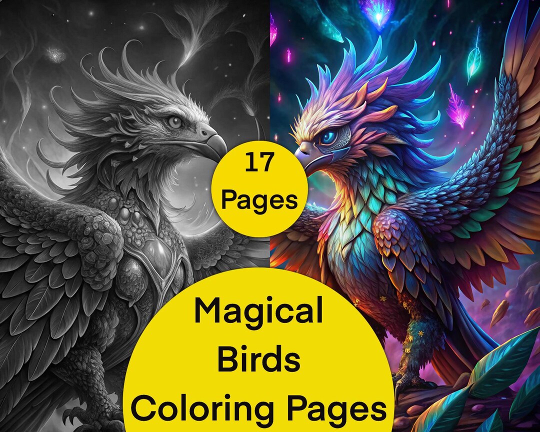 Magical Birds Coloring Pages: Fantasy Greyscale Art Therapy (PDF ...