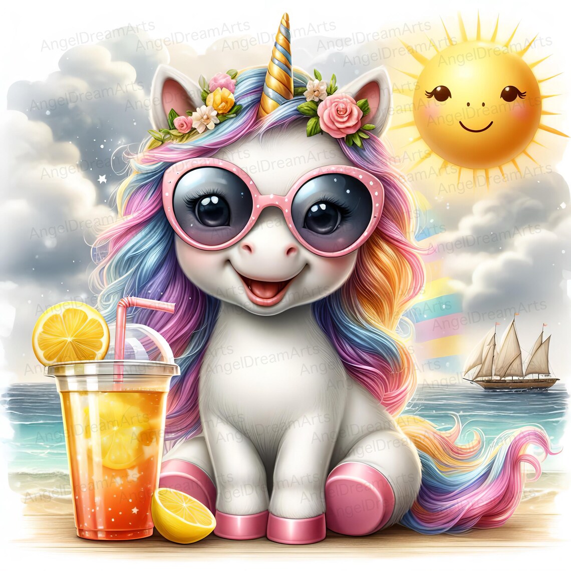 Watercolor Unicorn Clipart Bundle: Summer Lemonade, Pastel Rainbow (JPG ...