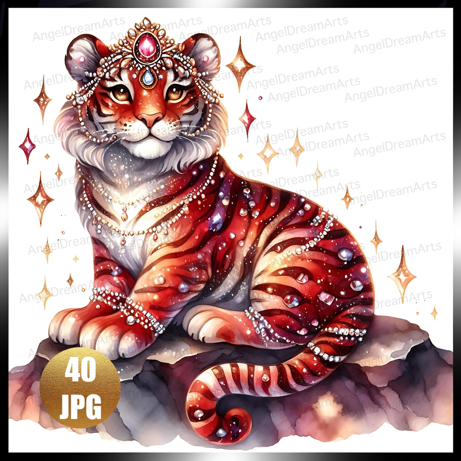 Whimsical Tiger Clipart Bundle: Watercolour 40 JPG for Junk Journal ...
