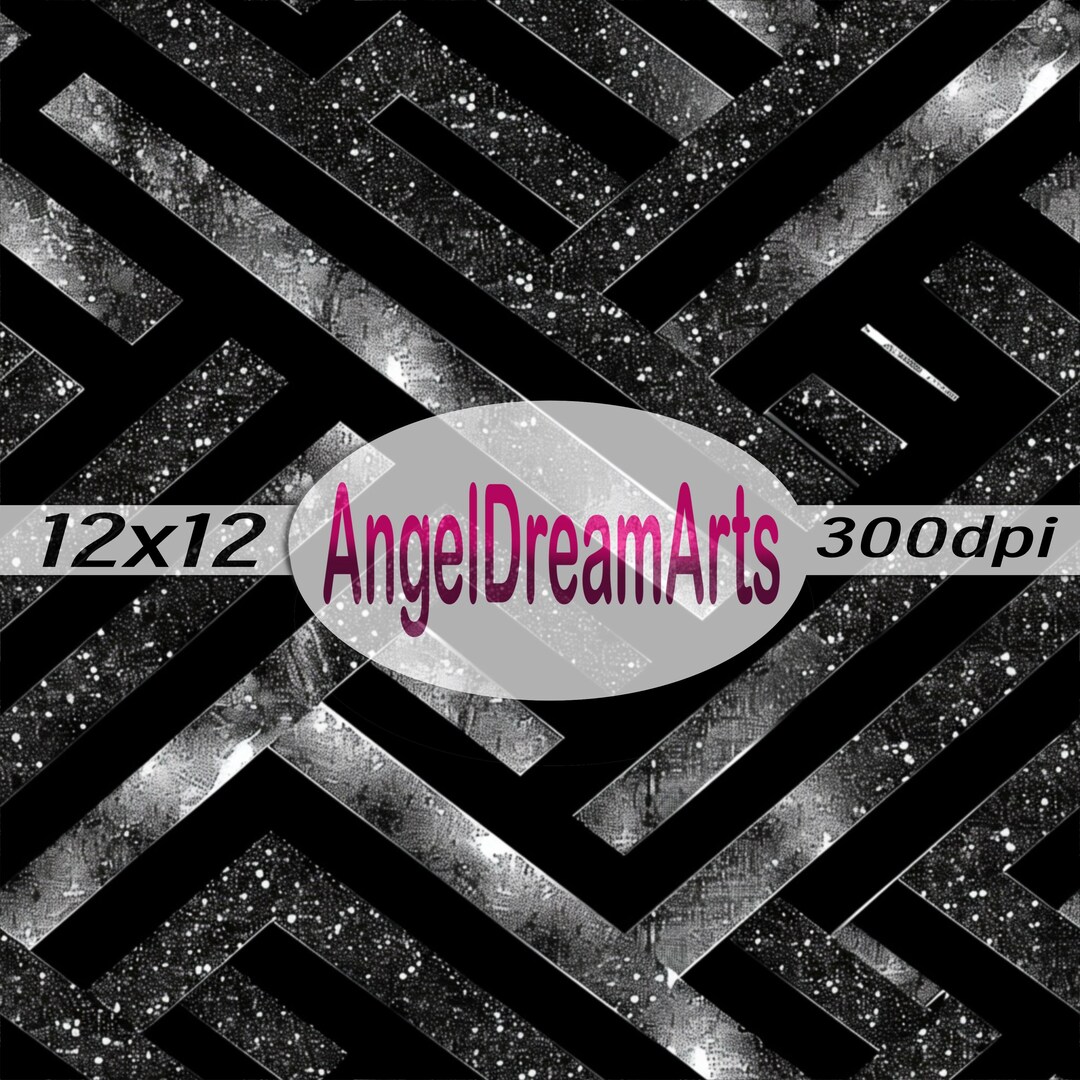 Black & Silver Glitter Geometric Lines Seamless Pattern | 12x12 ...