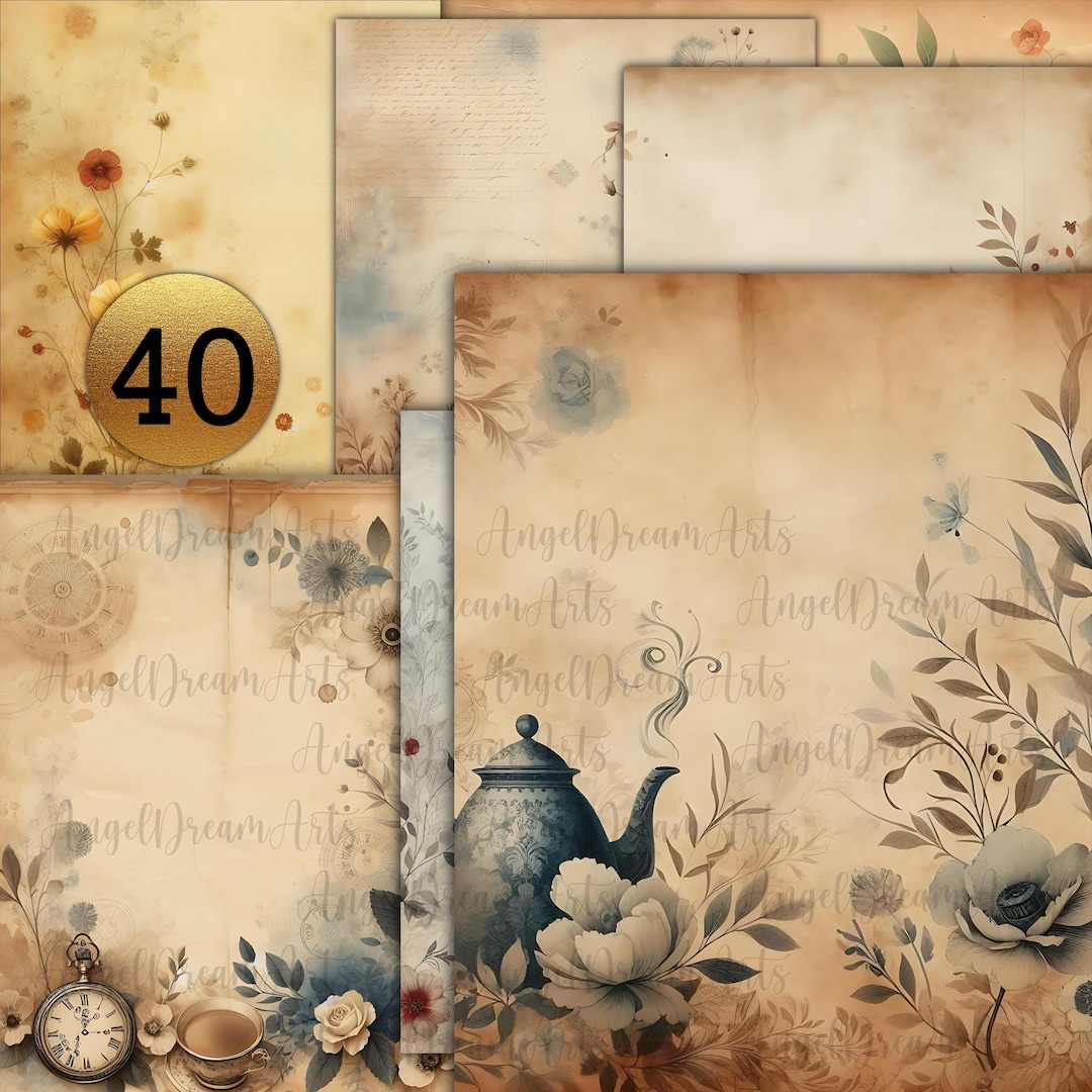 Aged Parchment Paper Junk Journal Backgrounds, 40 Vintage Antique Pages ...