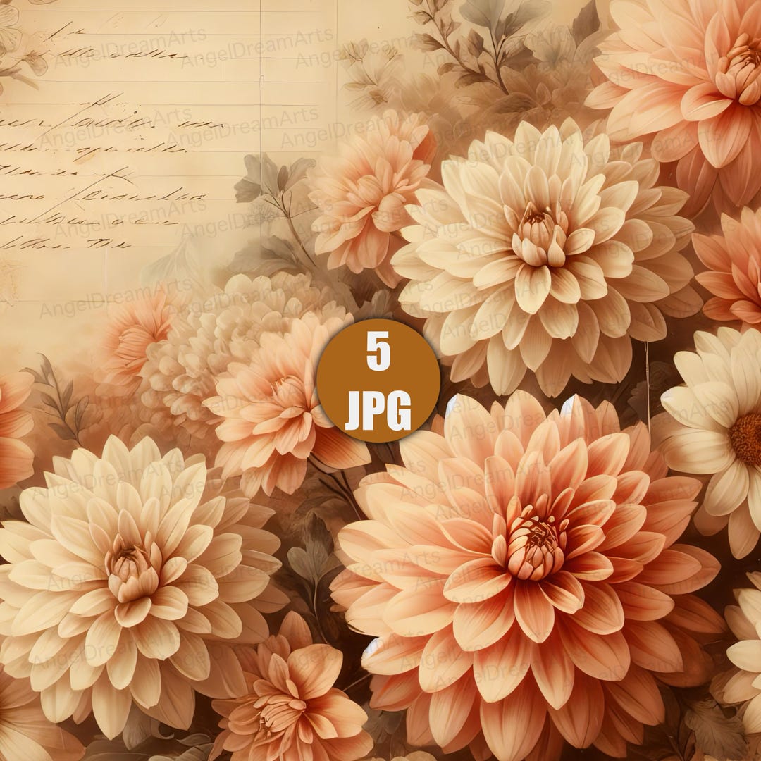 Shabby Chic Floral Digital Paper: Vintage Peach & Ivory (JPG ...