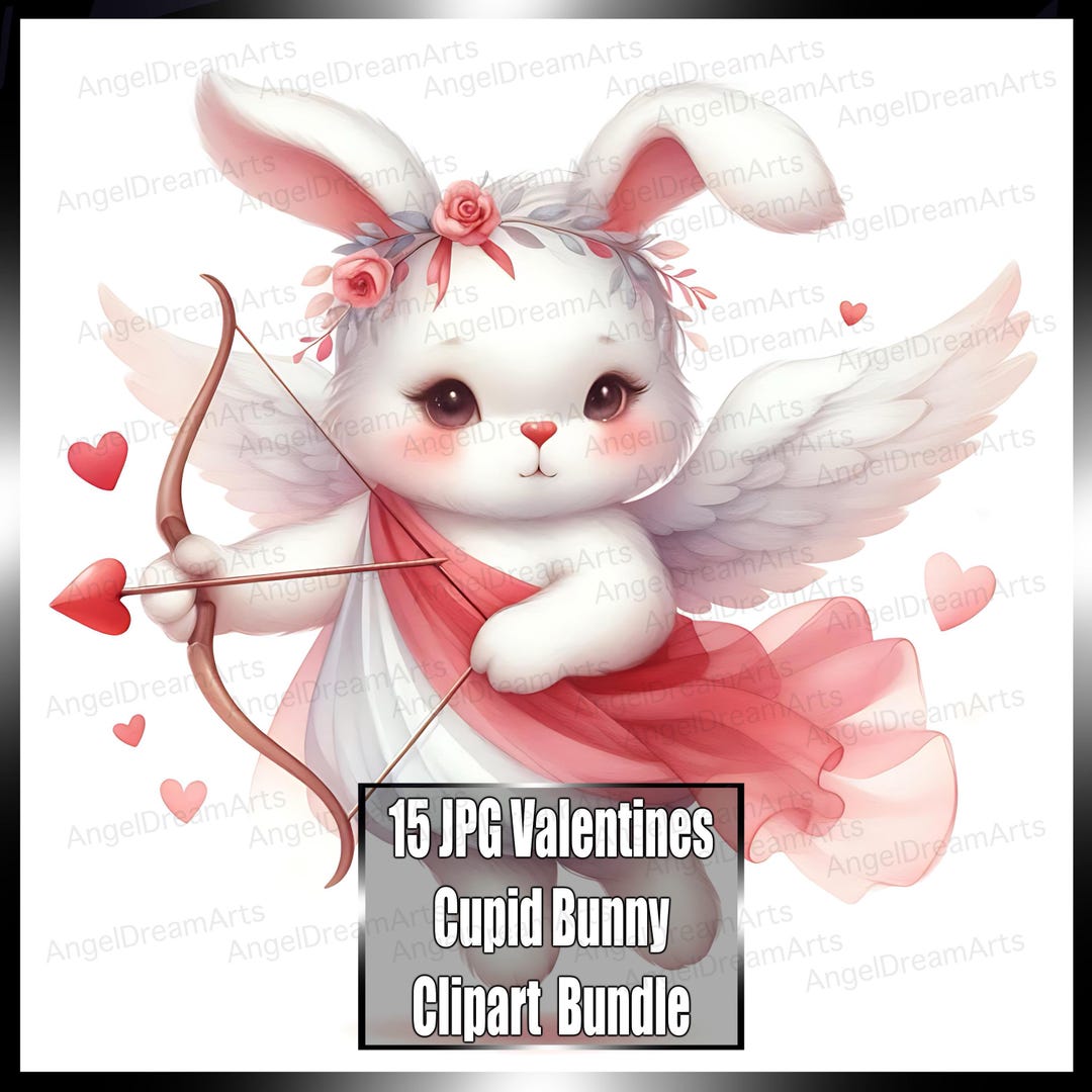 15 JPG Valentines Cupid Bunny Clipart Bundle: Watercolour Valentine ...