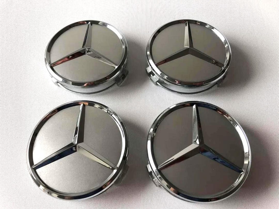 Mercedes Benz Wheel Center Caps: Glossy Silver & Black, 60mm/75mm (set ...