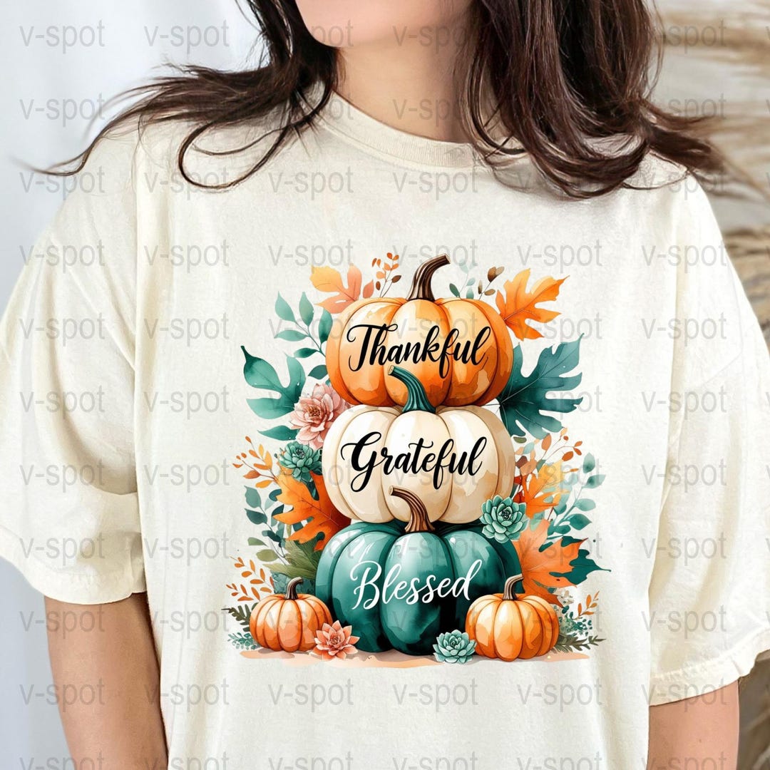 Thankful Grateful Blessed Pumpkins: Fall Thanksgiving Art (digital ...
