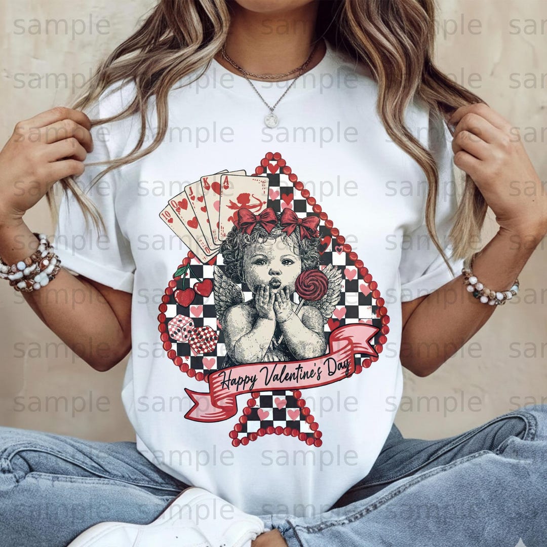 Valentine's Day Cupid Digital Art, Vintage Cherries Dice Design ...